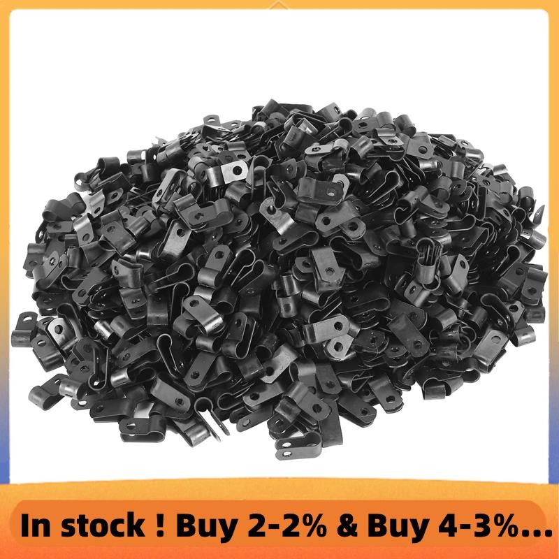 1000 Pcs 1/4 Inch Black Nylon R-Type Cable Clips for Mounting Indoor ...