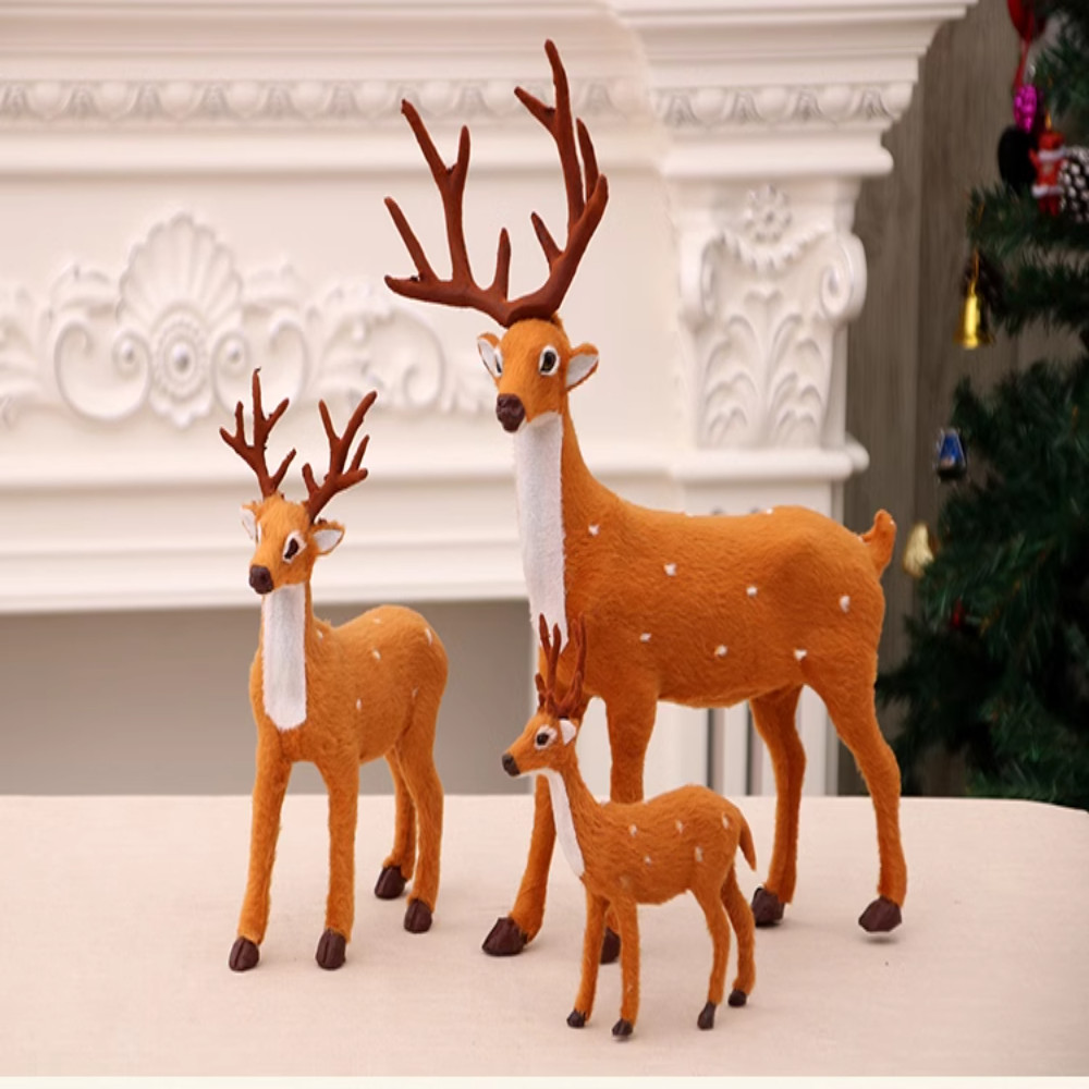 Reindeer Christmas Decorations, Flocking Christmas Reindeer Figurines ...