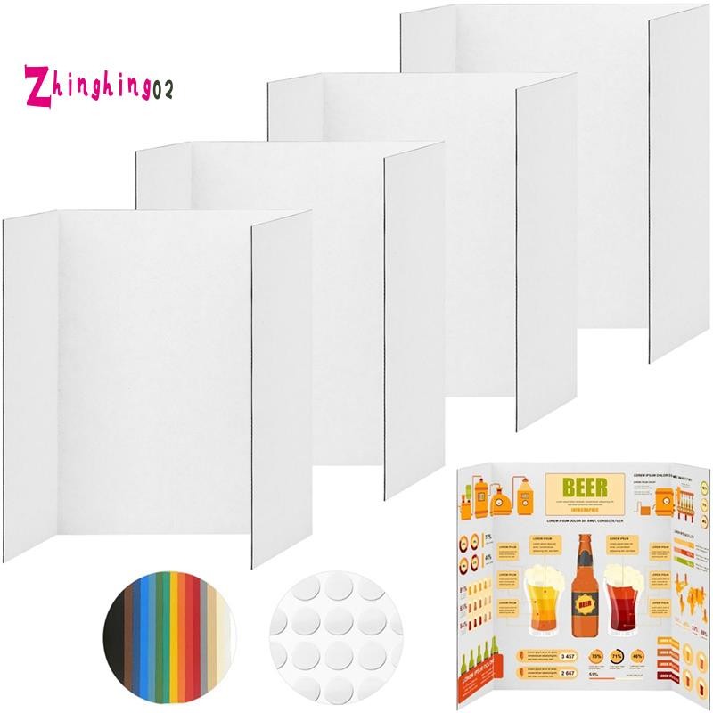 4 Pcs Trifold Poster Board, White Poster Board Comes with Sticky ...