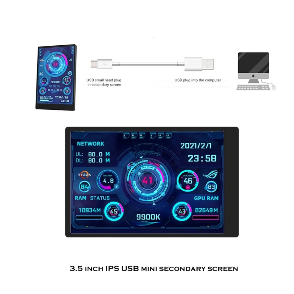 Hlfec Second Screen Monitor Gpu Cpu Sensor Hdd Ips Panel 3 5 Inch Hl