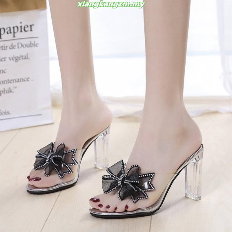 Sandals Slippers Women Outer Wear Thick Heel High Heel Transparent One ...