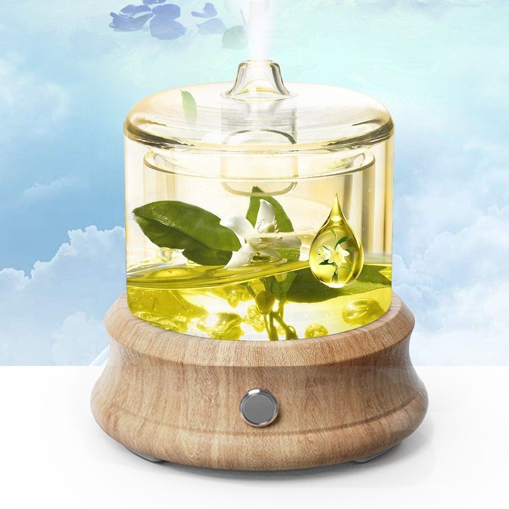 Mesin aroma tangki air kaca USB corak kayu aromaterapi penyebar minyak ...
