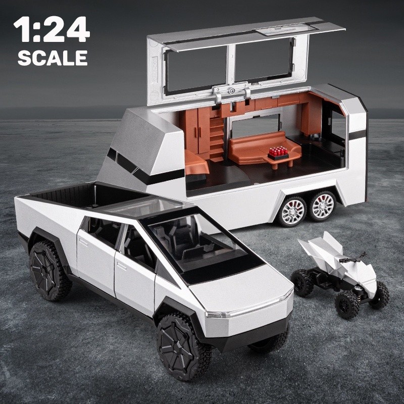 1:24 Scale Tesla Cybertruck RV Alloy Car Model Light & Sound Effect ...