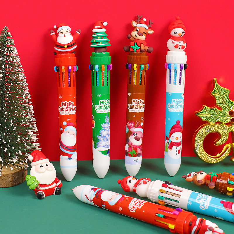 [GNJ] 10 Colors Cute Christmas Ballpoint Pen Kawaii Cartoon Santa Claus ...