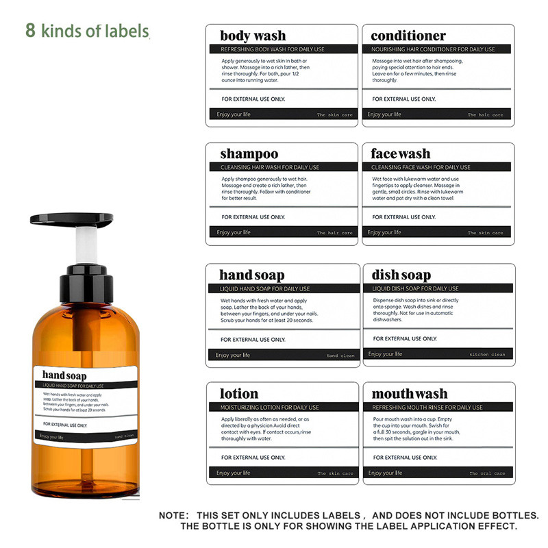 New # Bathroom Labels Sticker Shampoo Shower Gel Conditioner Dish Soap ...