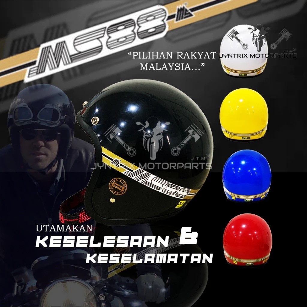 HELMET MS88 TOPI KELEDAR MS 88 100% ORIGINAL TALI HITAM TULISAN MERAH ...