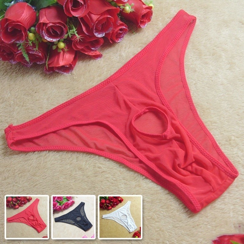 Fashion Men's Hole Hollow See through Knickers Sexy Elastic Solid color ...
