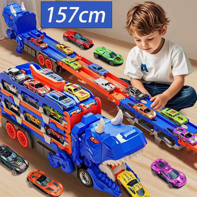【12 Car】Mainan Kids Dinosaurs Toys Devour Rail Cars Ddeformation Glide ...