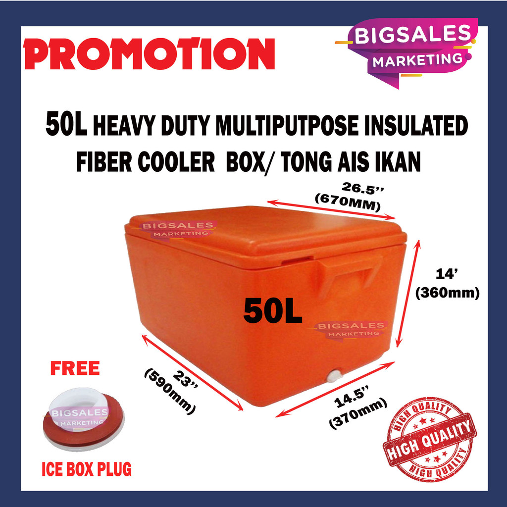 BIGSALES 50 Liter Tong Ais Ikan Tong Oren Tong Fiber Kotak Sejuk Fiber ...
