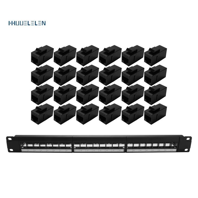 19Inch 1U Cabinet Rack Pass-Through 24 Port CAT6 Patch Panel RJ45 ...