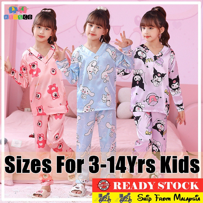 Pyjamas Kids girl Silk Satin clothing Sanrio Kuromi Melody Cinnamoroll ...