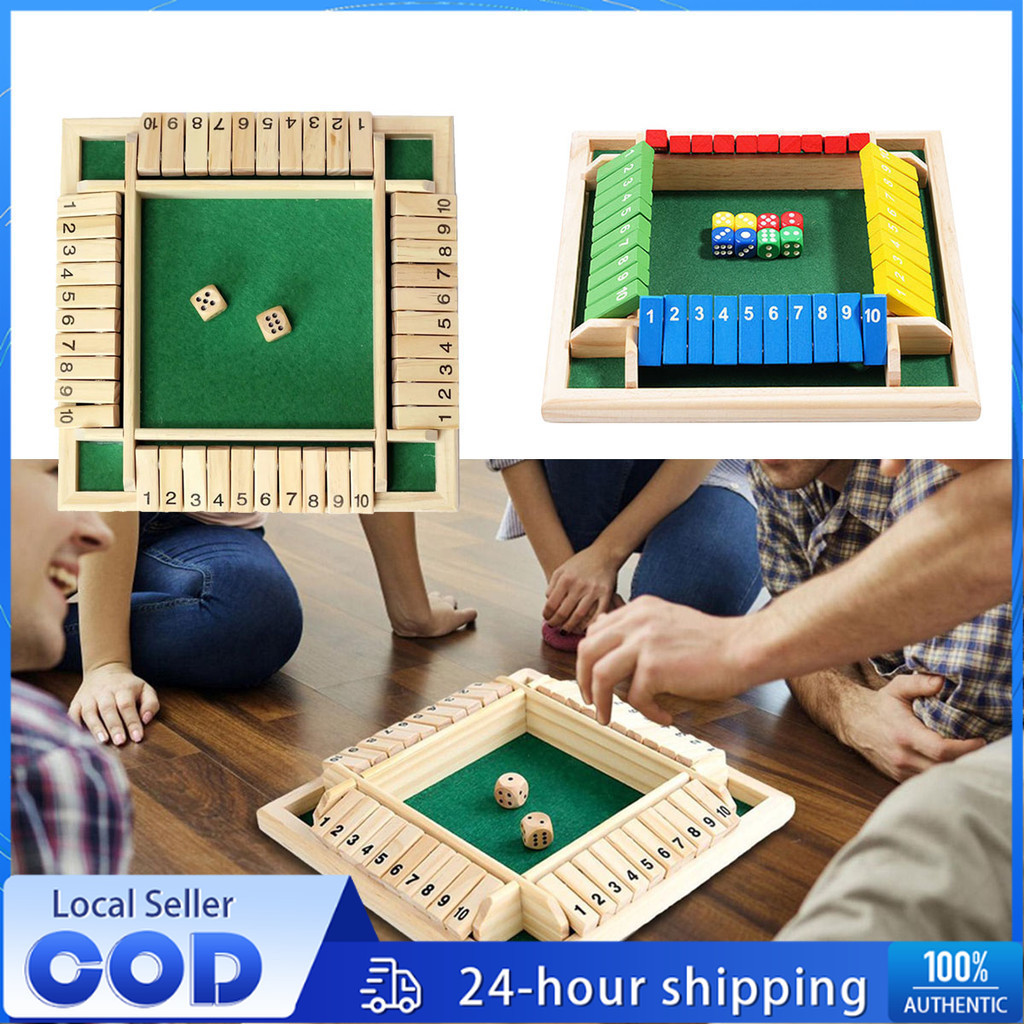 Wooden Math Games Shut The Box Game Four-sided Digital Flop Game 2-4 ...
