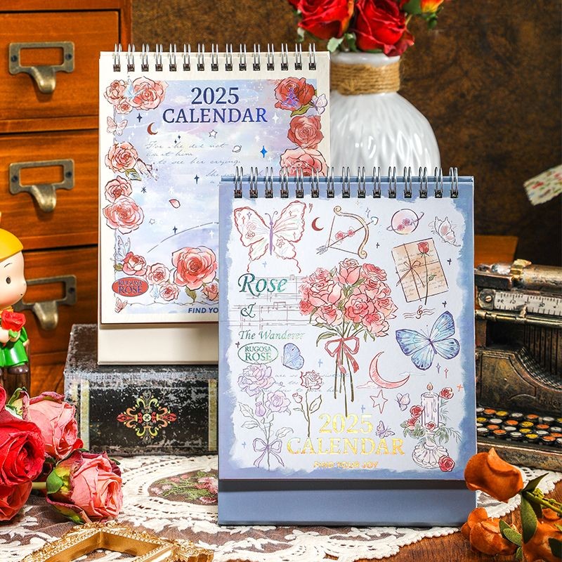 Rose 2025 Desk Calendar High-Value Simple Desktop Calendar Student Memo Punch Card Plan Calendar ...