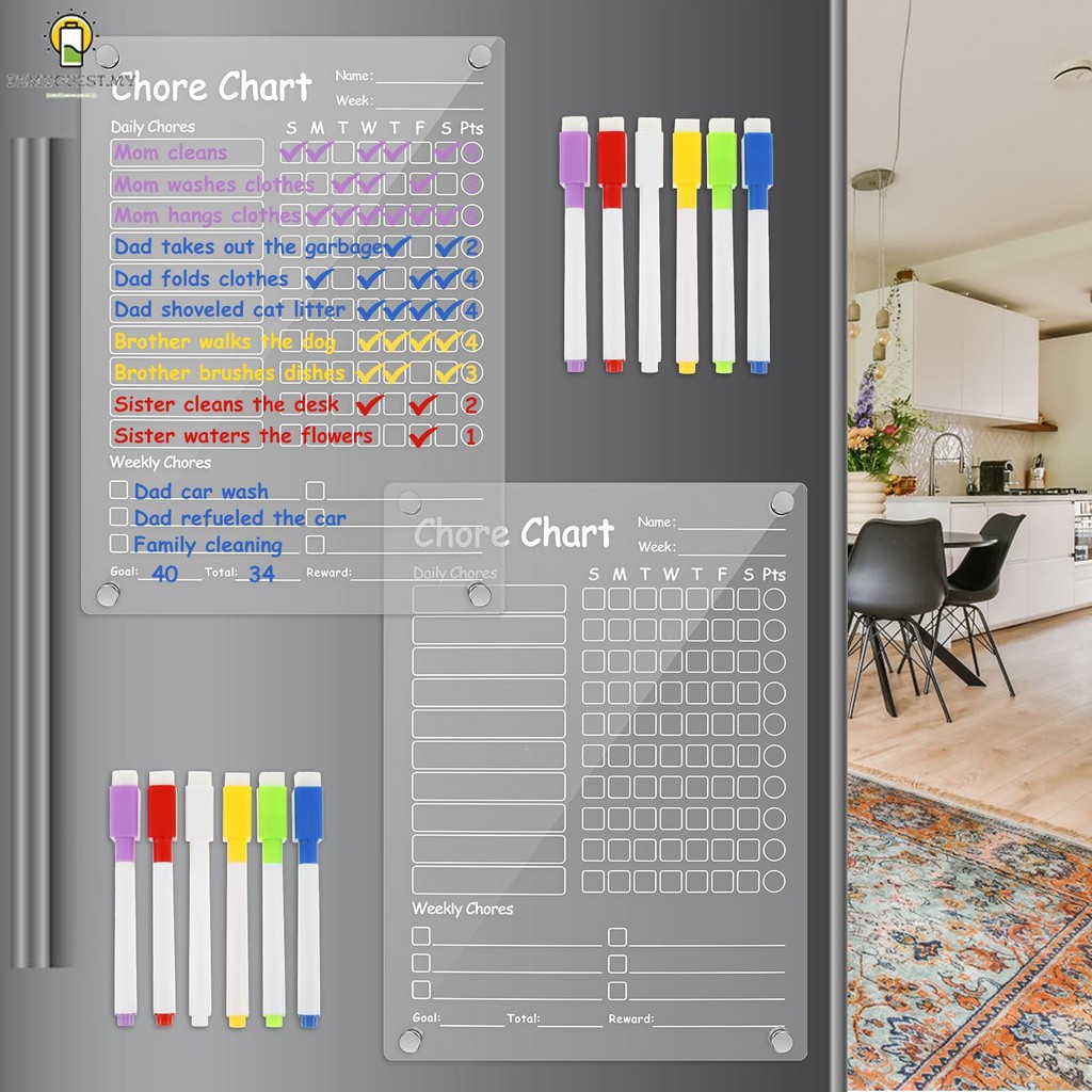 1Pc/2Pcs Magnetic Acrylic Chore Chart for Kids Clear Magnetic Weekly ...