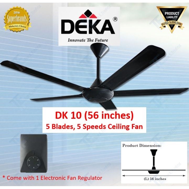 Deka Ceiling Fan 56" 5 Speed With Regulator Control DK10 Black / White ...