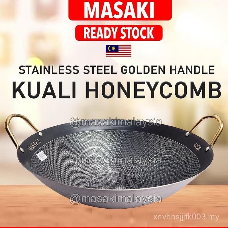 MASAKI 40cm Kuali Honeycomb with Golden Handle Stainless Steel ...