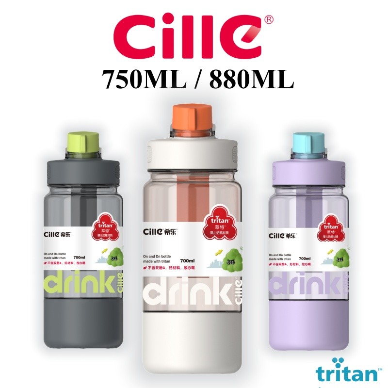 Cille Tritan & BPA-Free Water Bottle with Detachable Cup Botol Air ...
