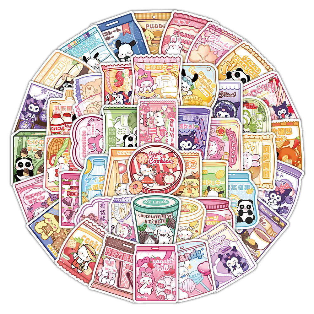 50PCS Cute Cartoon Sanrio Mixed Snack Packaging Cover Graffiti Stickers ...