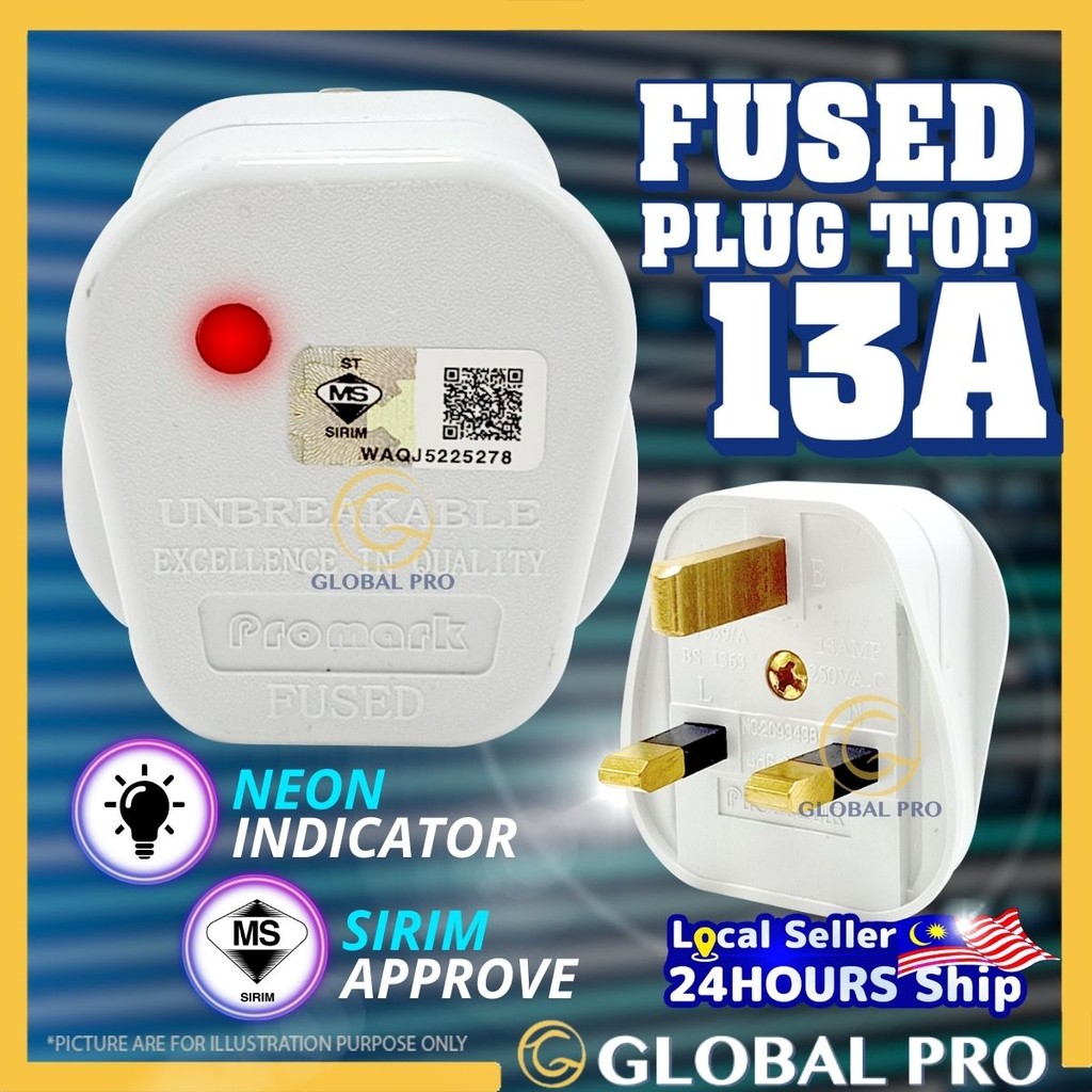 SIRIM NEON 13A 3 Pin Plug Top Kepala Plug Elektrik Unbreakable UK ...