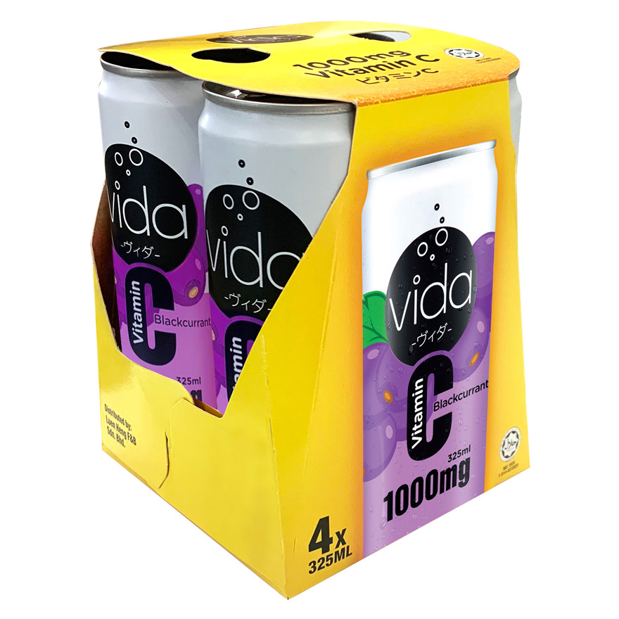 VIDA Vitamin C 1000mg Blackcurrant Sparkling Flavoured Drink 4x325ml ...