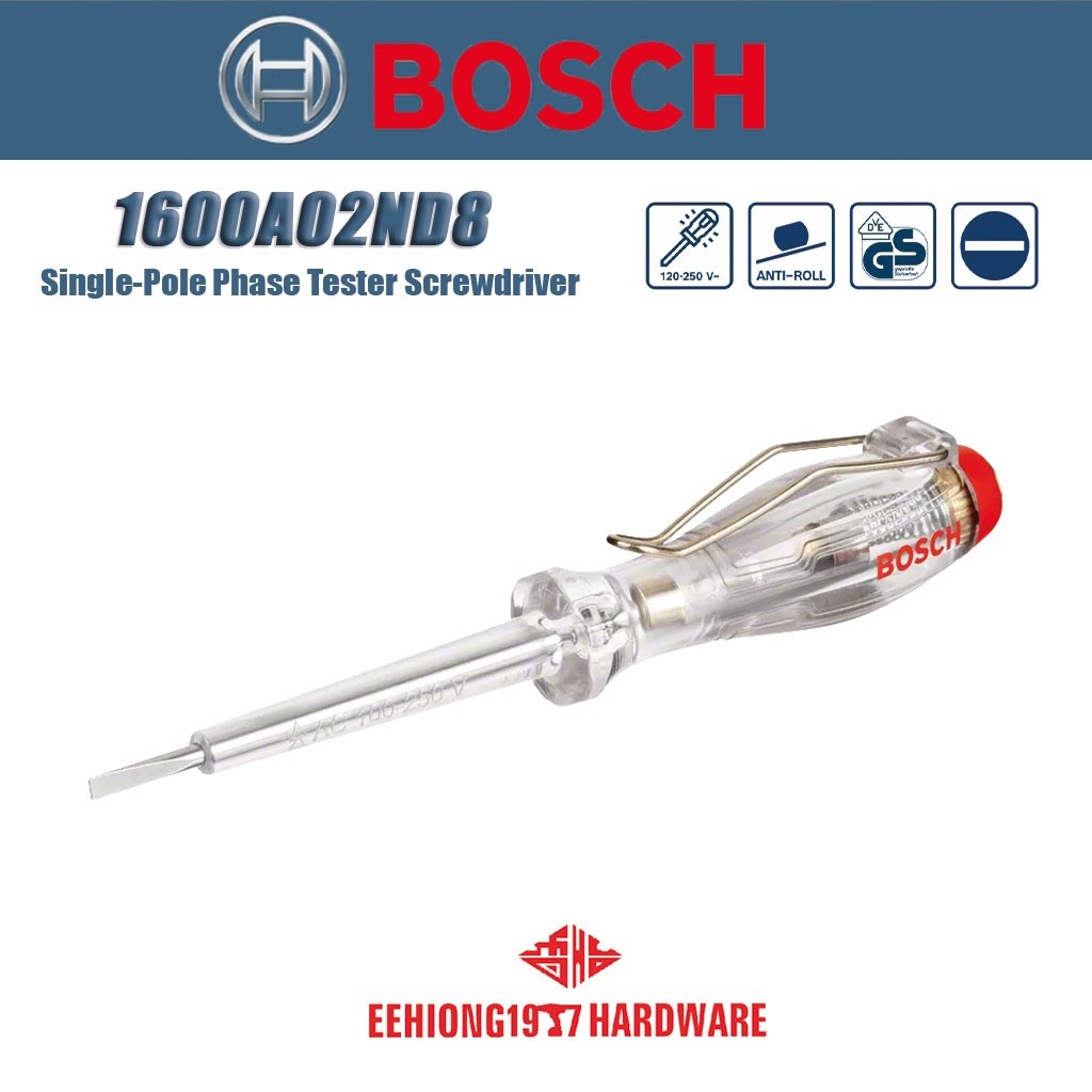 BOSCH Professional Single-Pole Phase Tester Slotted Screwdriver Voltage ...