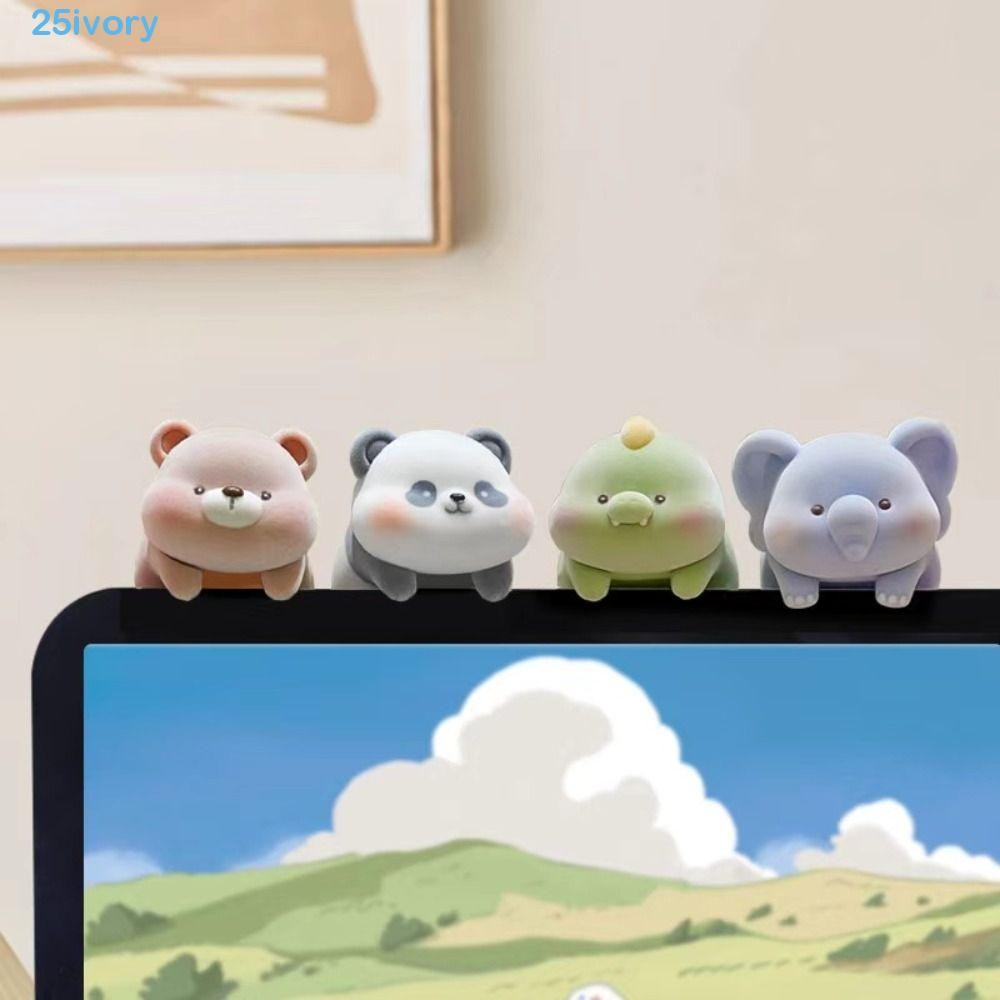 IVORY Computer Monitor Decoration, Flocking Desk Ornament Screen Animal ...