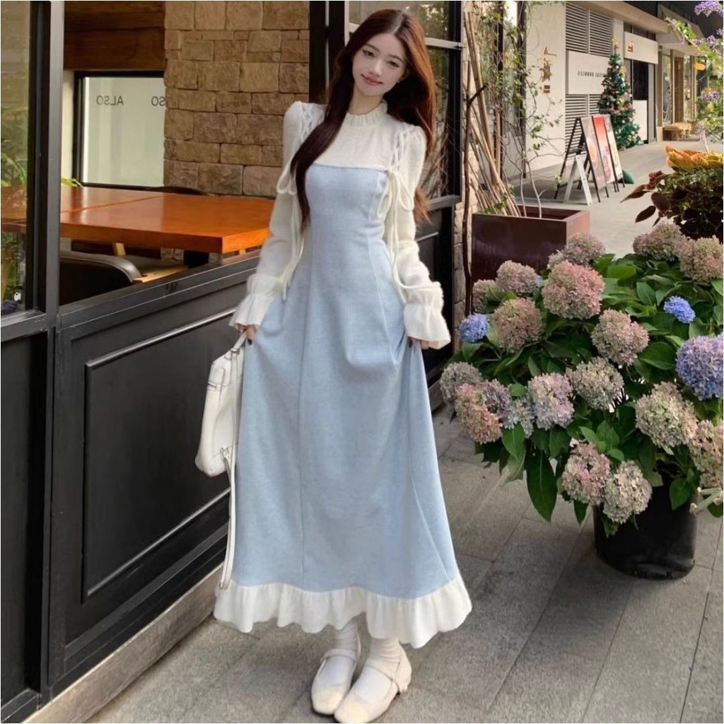 New French Style Beautiful Temperament Fake Two-piece Black Ear Dress ...