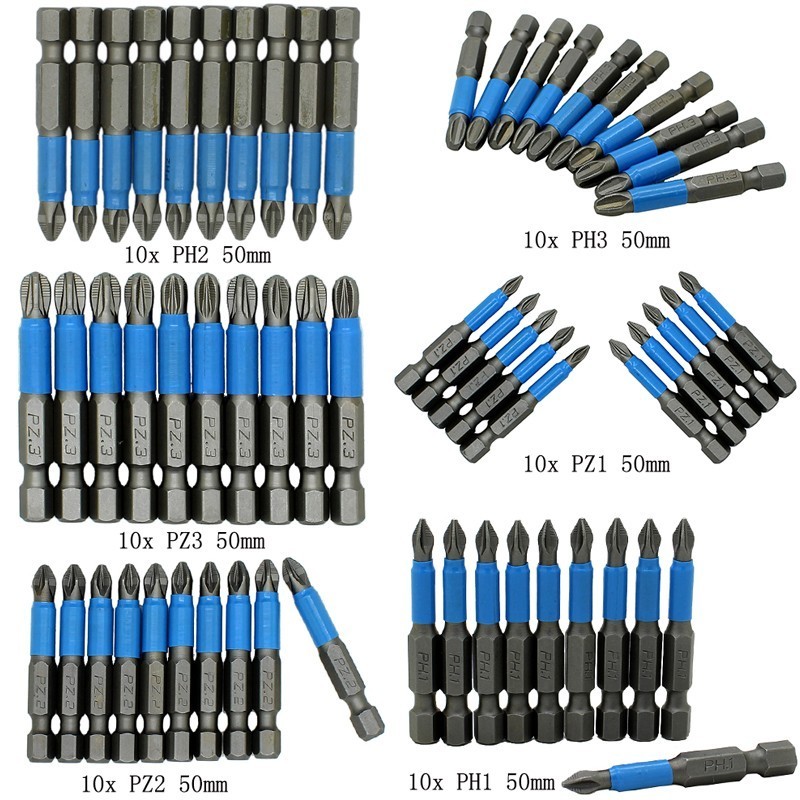 [WELV] 10pcs 50mm Non Slip Screwdriver Bit Magnetic Single Head PH1/PH2 ...