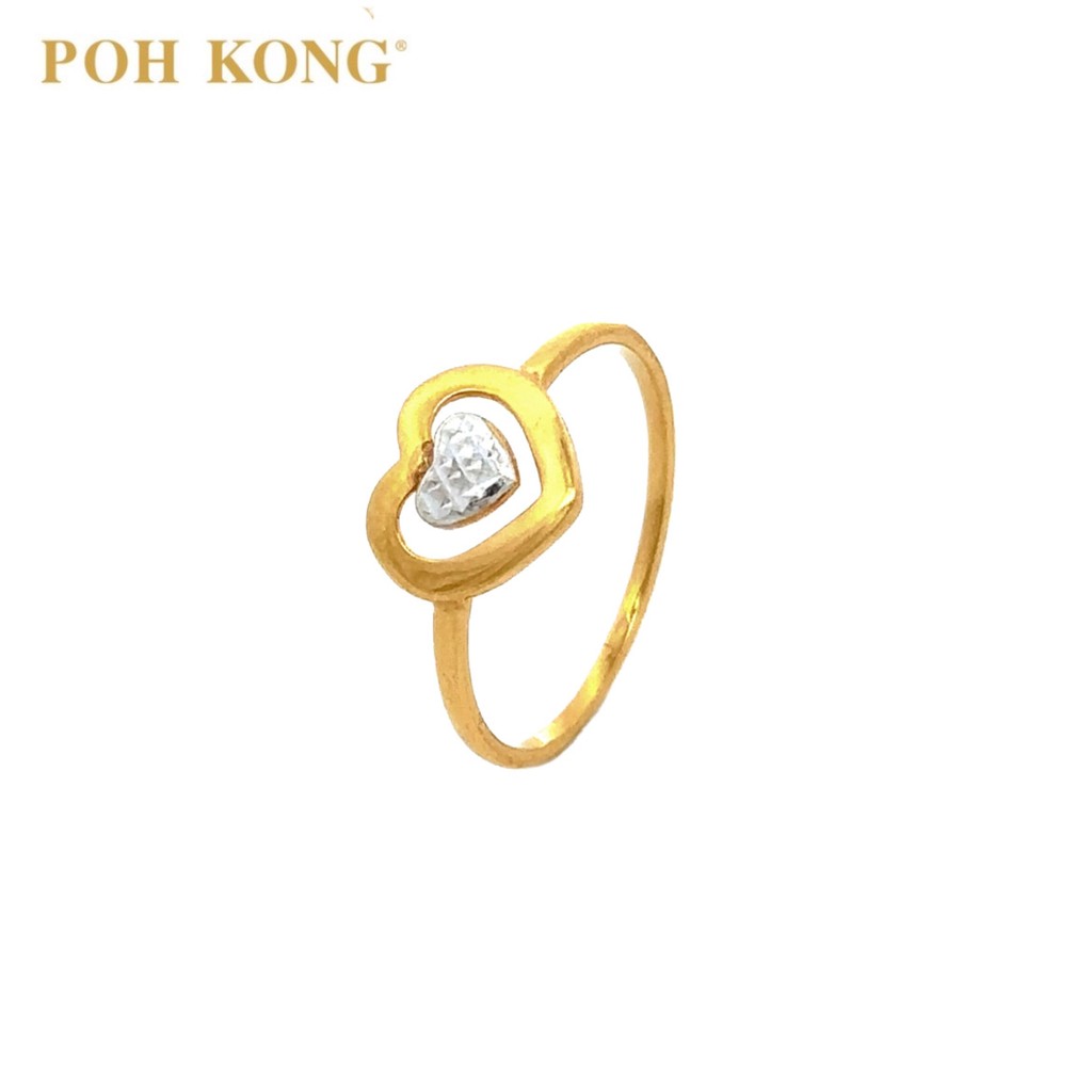 POH KONG 916/22K Yellow Gold Double Heart With White Gold Ring | Shopee Malaysia