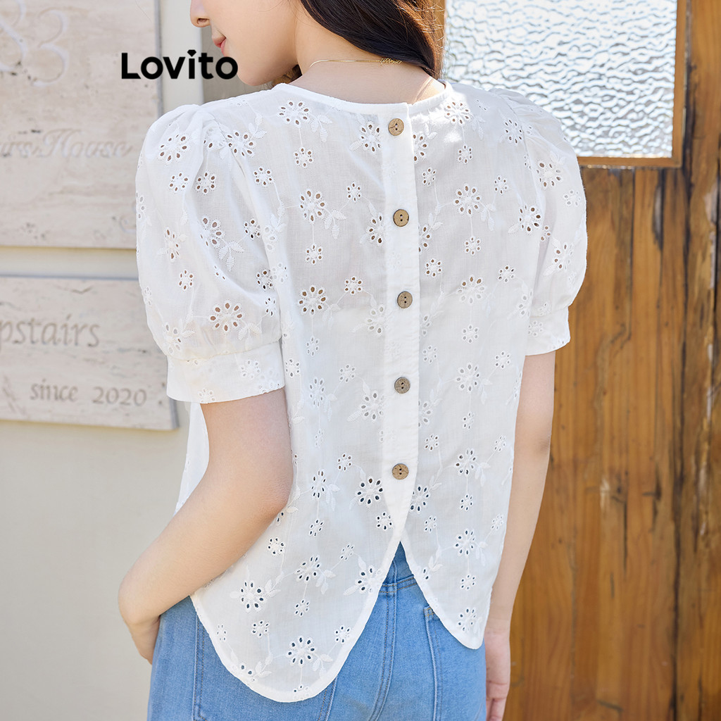 Lovito Elegant Plain Split Back Button Blouse for Women L108ED481 | Shopee Malaysia