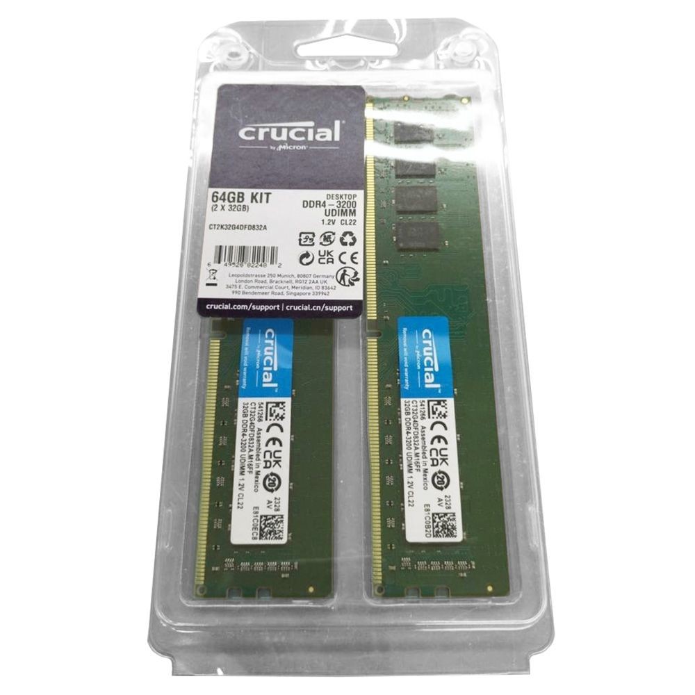 Crucial 64GB (2 x 32GB) DDR4 3200 MHz CL22 UDIMM RAM Desktop Memory Kit, CT2K32G4DFD832A ...