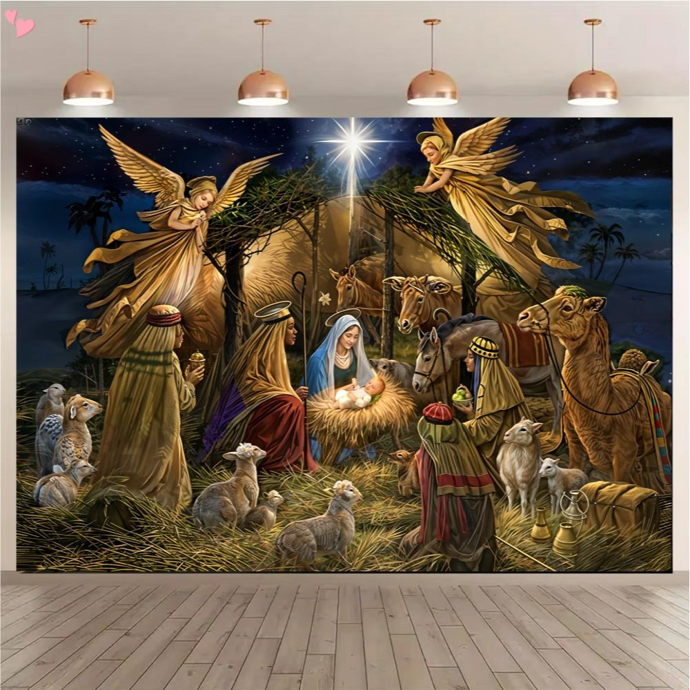 Merry Christmas Backdrop Nativity Scene Photo Backdrops Birth of Jesus Holy Night Party ...