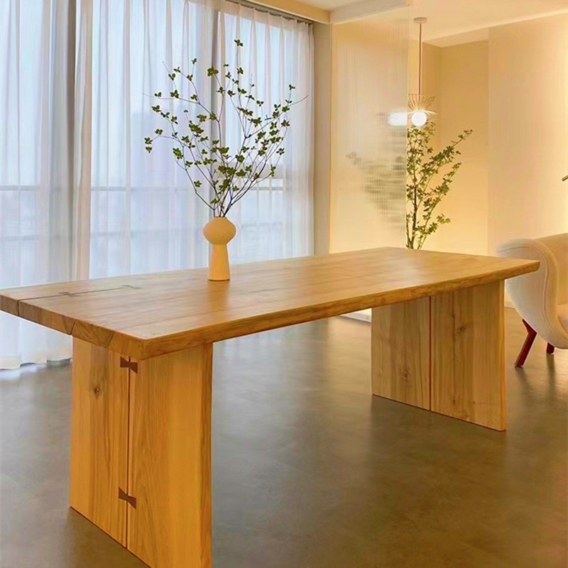 Ash Wood Double Panel Meja Makan Besar Gaya Jepun Meja Kerja Tepi Kayu ...