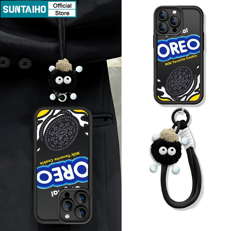 Suntaiho Stylish Oreo Themed Black Phone Case with Adorable Hanging ...