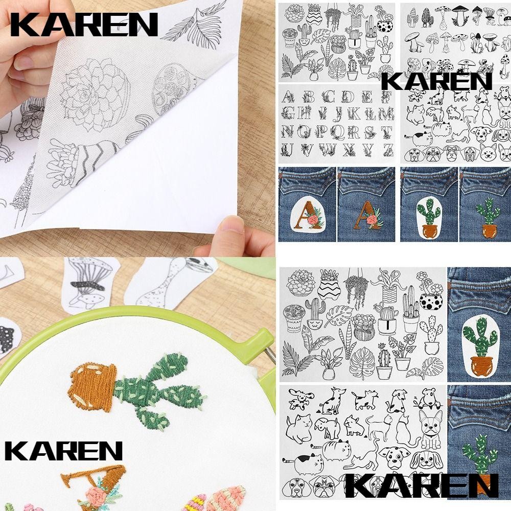 KAREN1 2/3 Sheets Stitching Embroidery Paper, Flowers and Leaf Designs ...