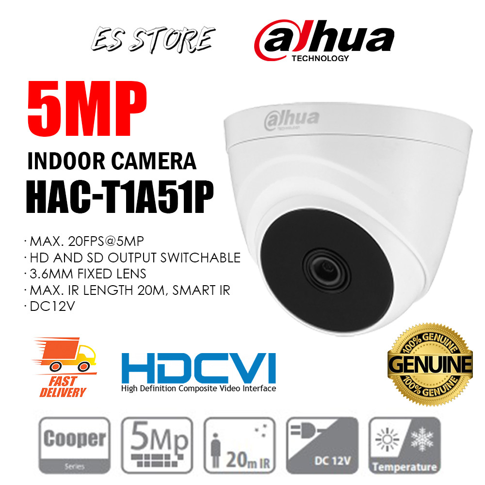 DAHUA DH-HAC-T1A51P 5MP HDCVI IR Eyeball DOME Camera CCTV USE FOR INDOOR CCTV HOME AND OFFICE ...