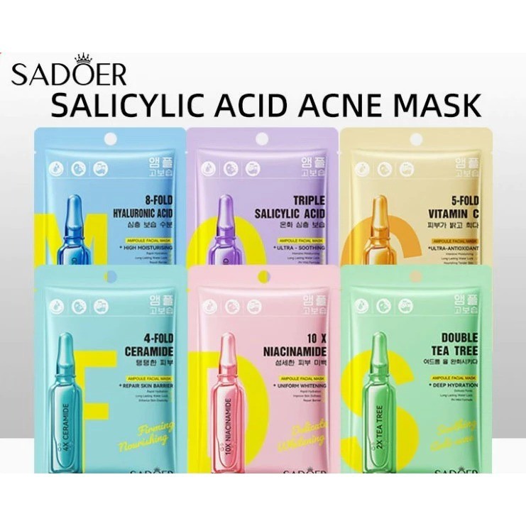 Sadoer Ampoule Facial Mask 25g Acne Care, Whitening, (Salicylic Acid, Niacinamide, Vitamin C ...