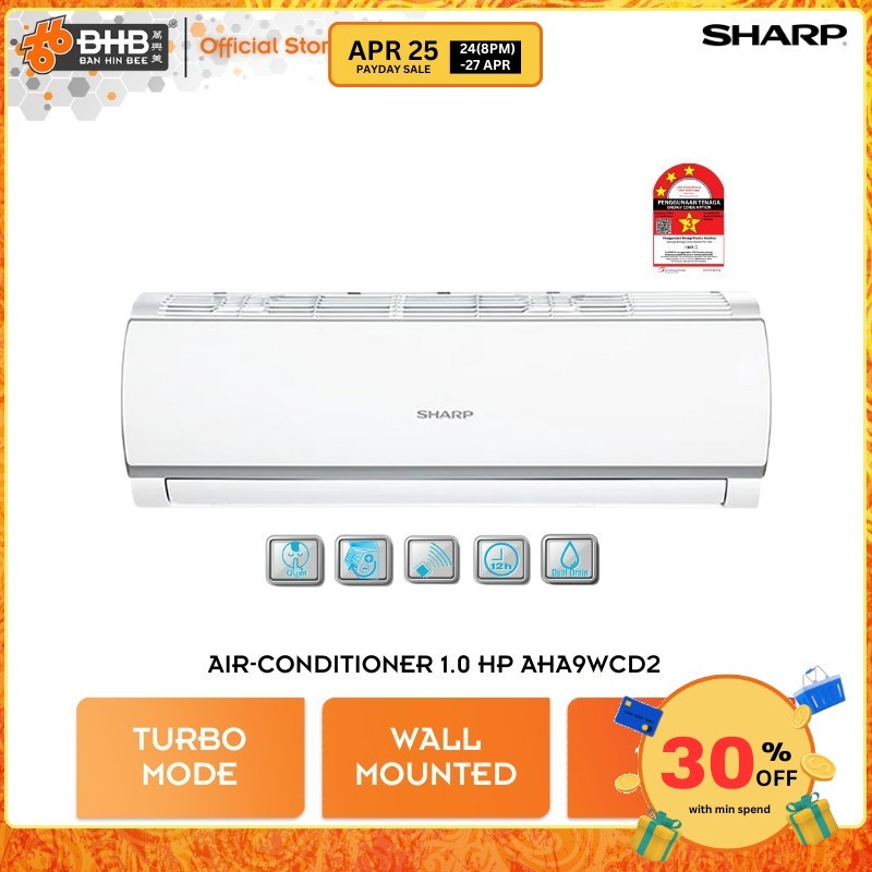 Sharp R32 Non-Inverter Air Conditioner AHA9WCD2 1.0 HP 3 Star Rating Auto & 3-Step Fan Speed ...