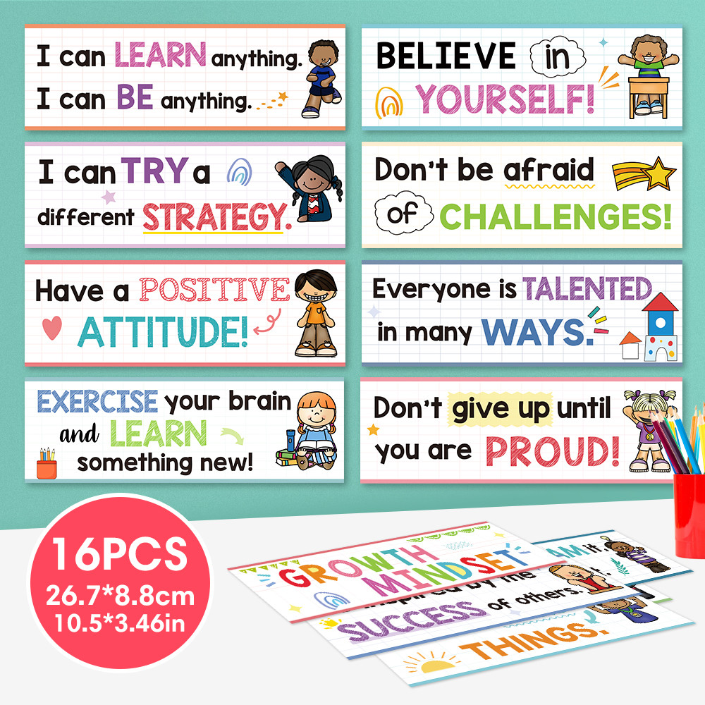 16 Pcs Growth Mindset Motivational Posters Kindergarten Classroom ...