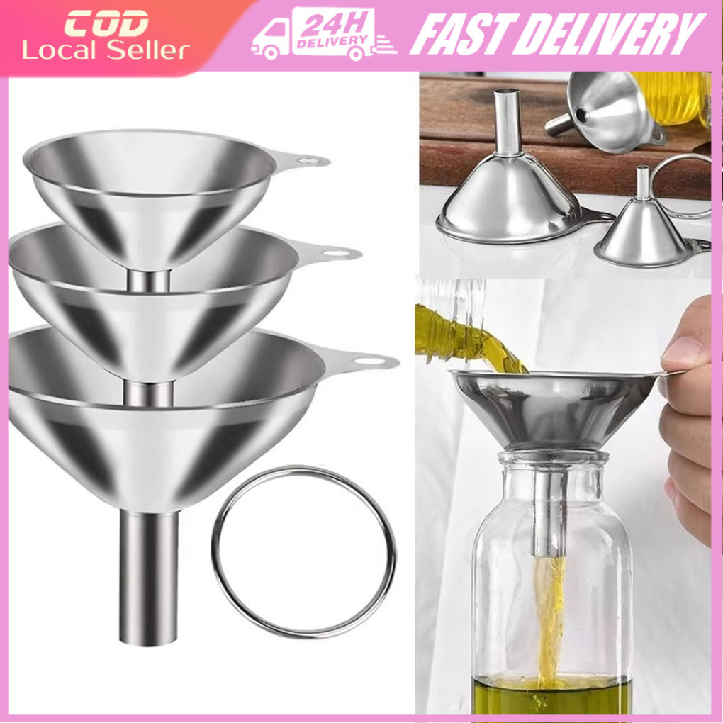 3/4pcs Stainless Steel Funnel Set for Filling Bottles Mini Kitchen ...