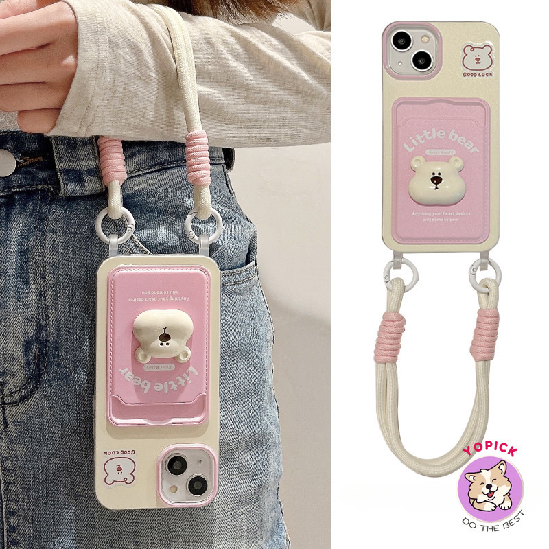 3D Teddy Bear Wristband Rope Phone Cases for IPhone 16 16Pro 16Plus ...