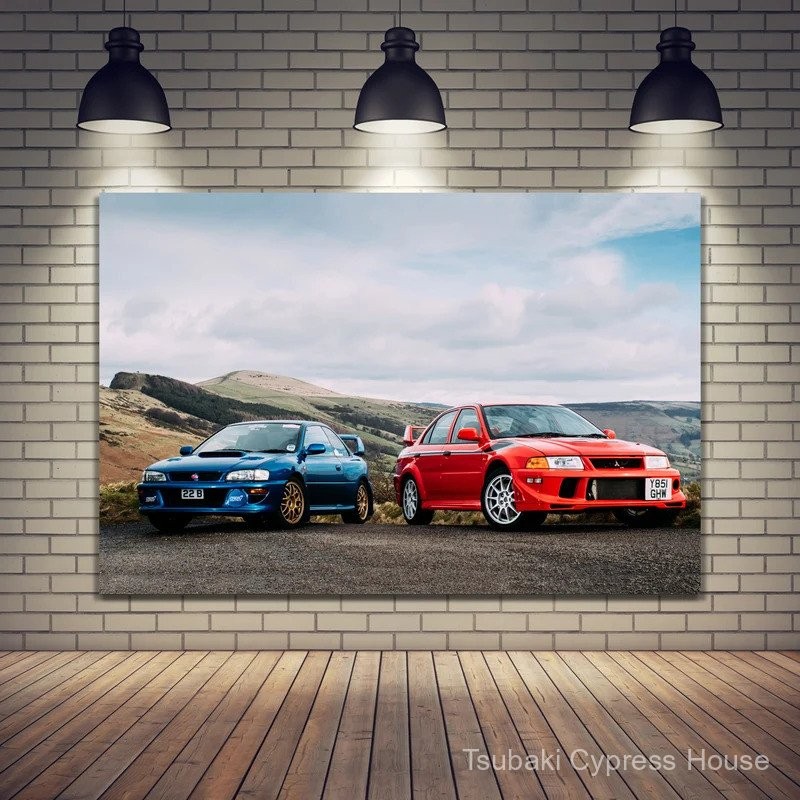 Subaru STI and Lancer Evolution W R C Legends Race Sports Cars Posters ...