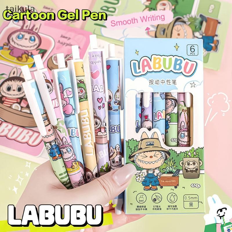 QwQ 6Pcs Cute Cartoon Labubu Gel Pen Black 0.5mm Press Pen Kawaii ...