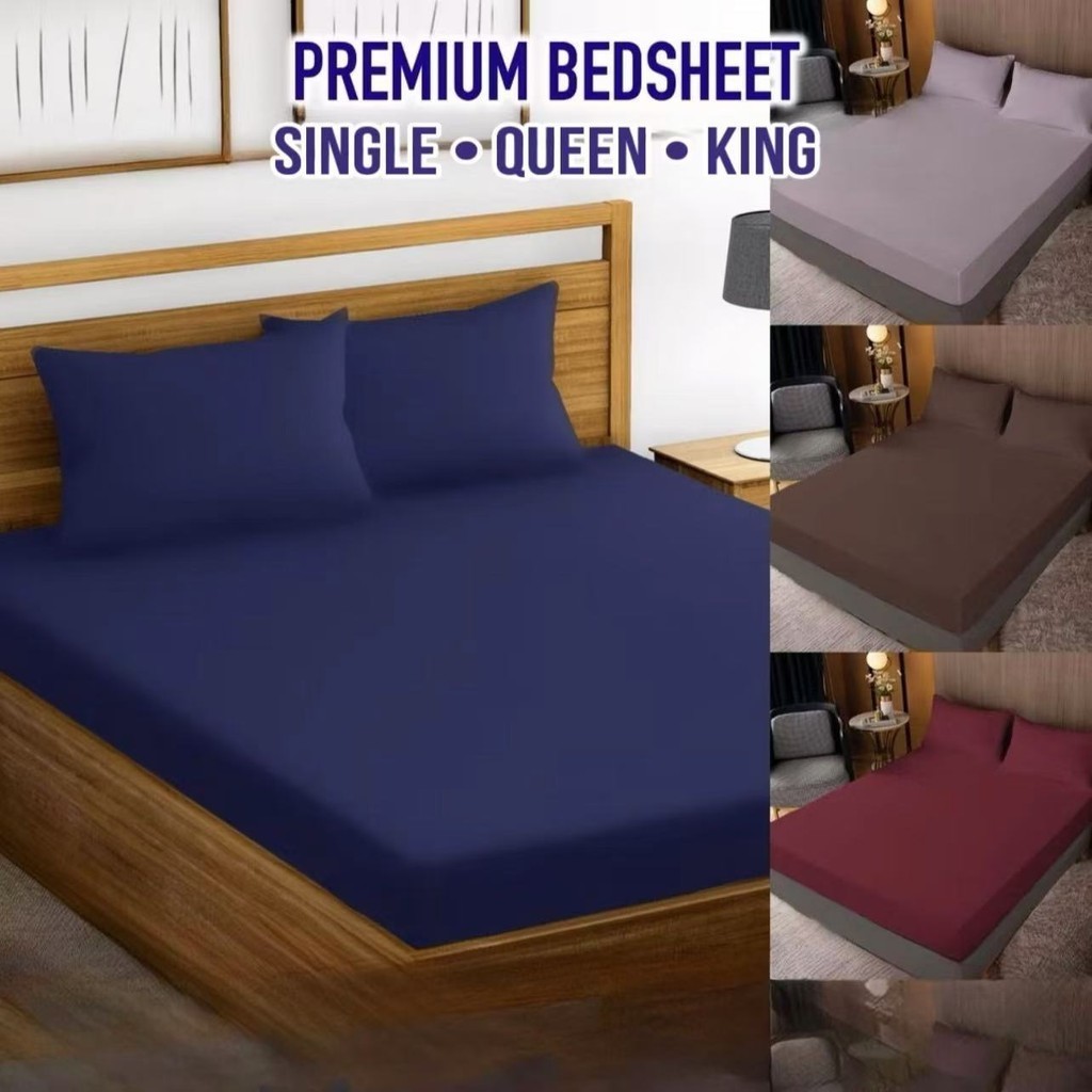 CS_ Cadar Tilam Plain Premium Fitted Bed sheet Homestay 床单 Single ...