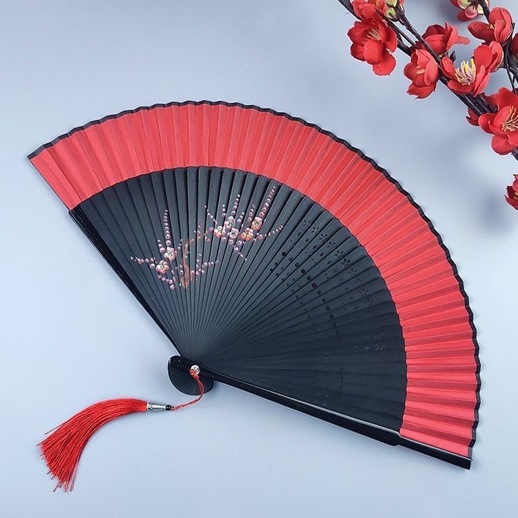 Chinese Style Big Red Hand-Painted Folding Fan Antique Dancing Fan ...