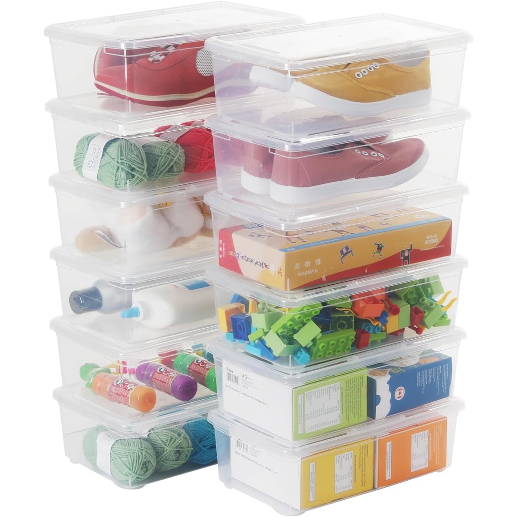 12 Pack 6 Quart Stackable Plastic Storage Bins, BPA-Free Nestable ...