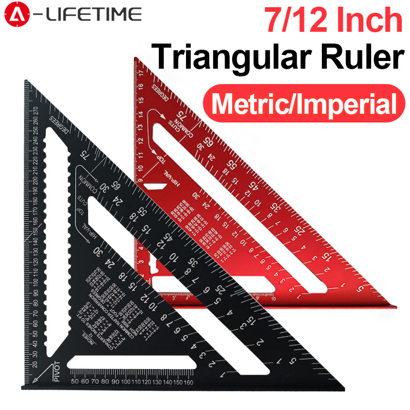 7''/12" Triangle Ruler Aluminium Alloy Metal Triangle Ruler Protractor ...