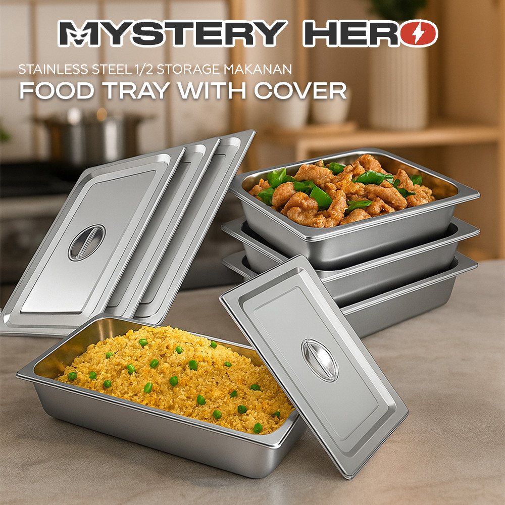 Mysteryhero Stainless Steel 1/2 Bekas Hidangan dengan Penutup Lutsinar ...