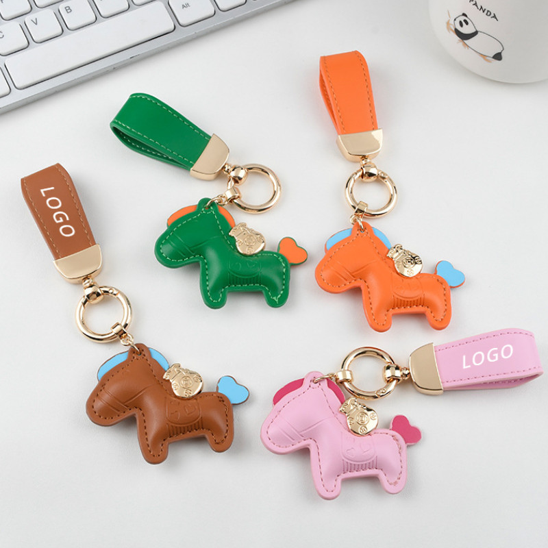 Cute Pony Couple Leather Keychains Logo Customized Cartoon Horse School ...