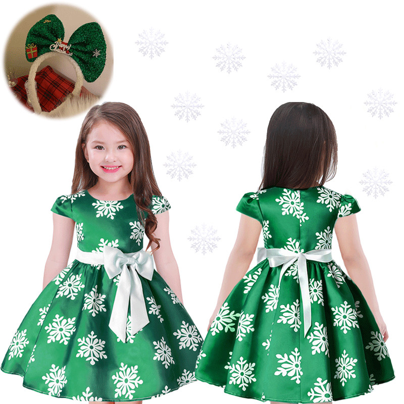 Christmas Dress for Kids Girl Bowknot Snowflake Print Princess Dress ...